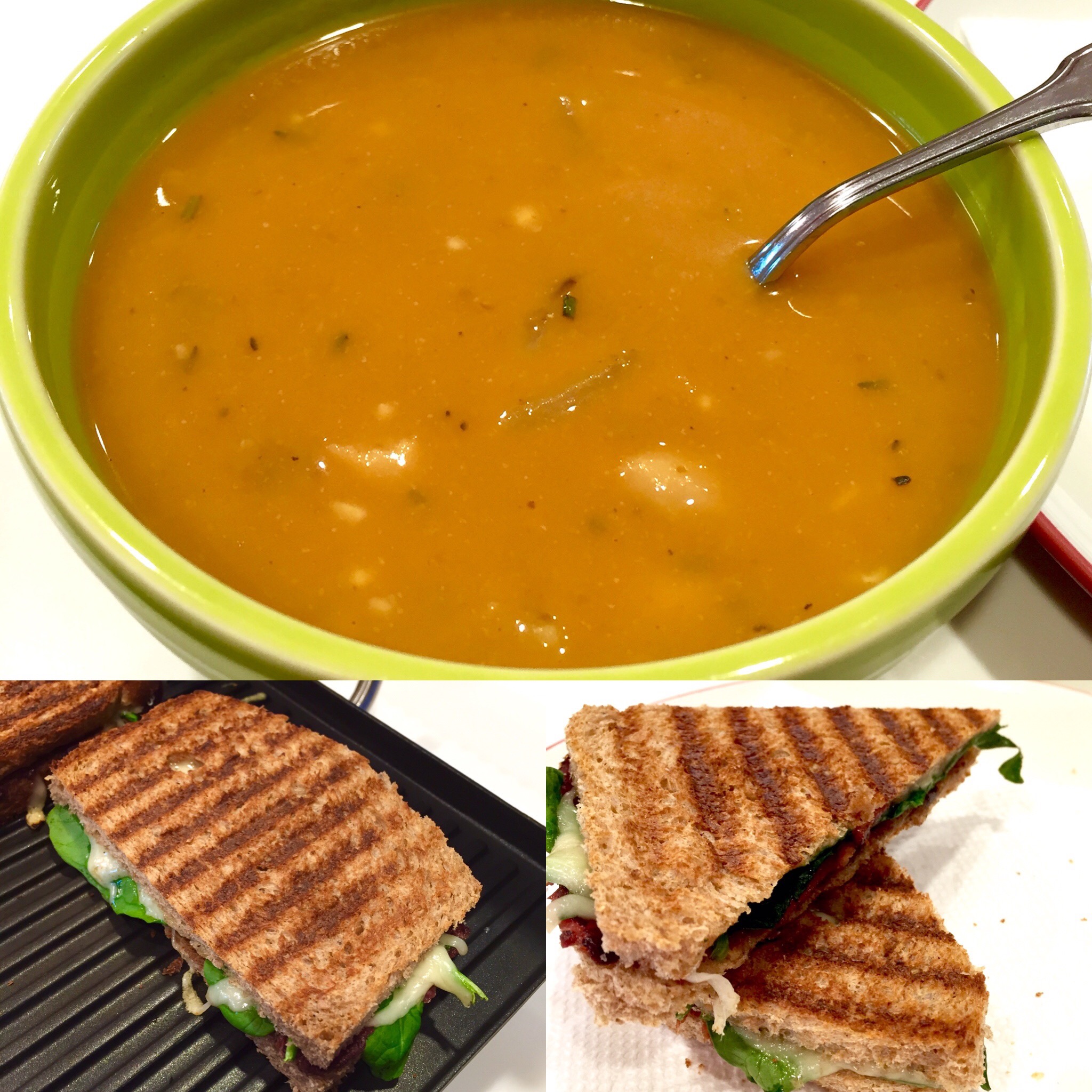 Pumpkin White Bean Soup + Bacon Chutney Panini