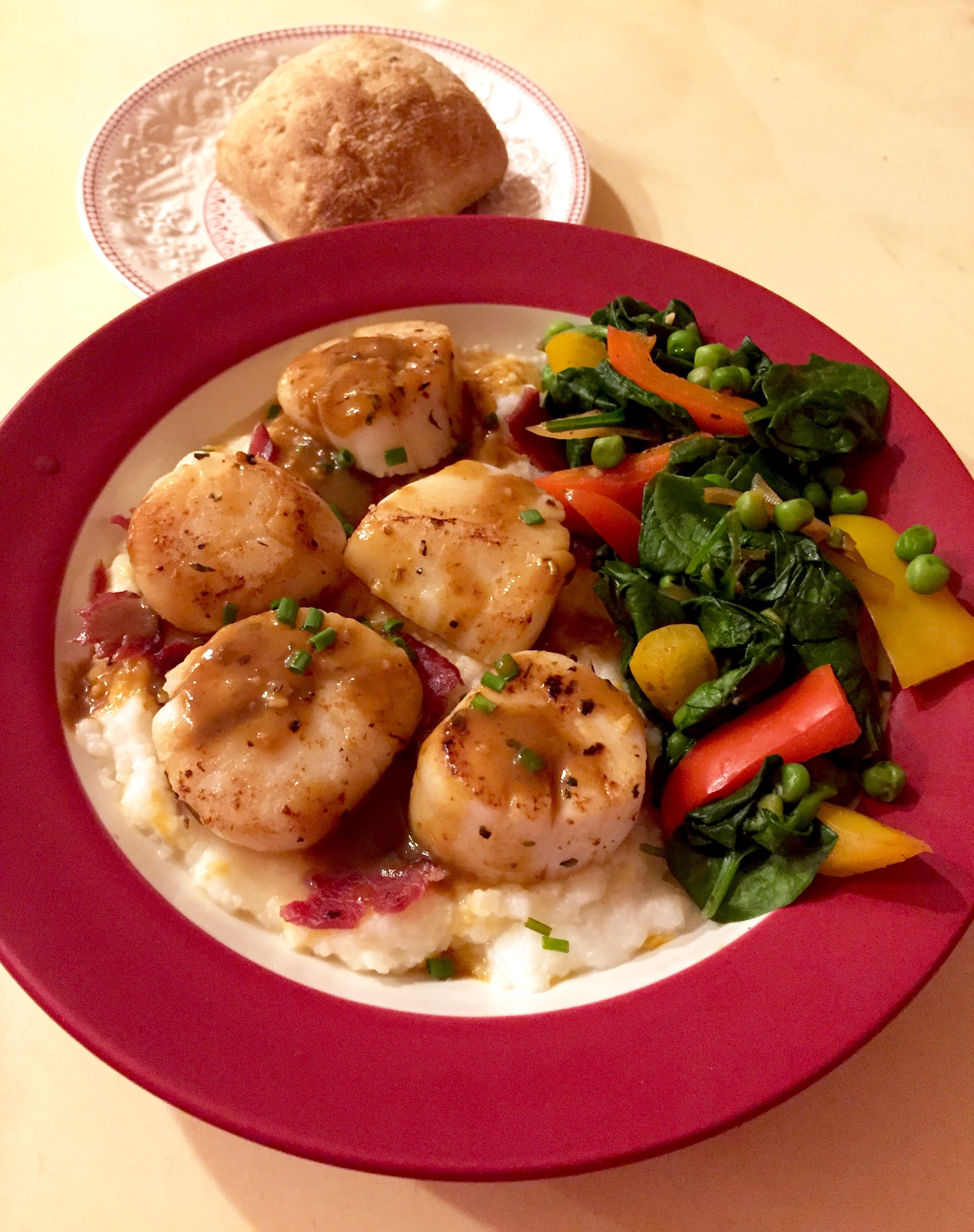 Seared Scallops over Cheddar Polenta