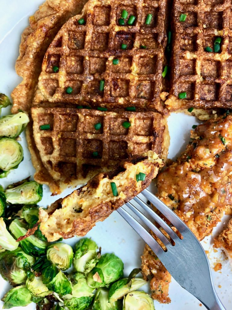 Whole Grain Cheddar Chive Cornbread Waffles - MAK and Her Cheese